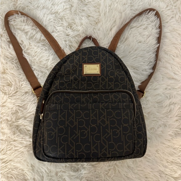 Calvin Klein | Bags | Nwot Calvin Klein Monogram Brown Gold Leather ...